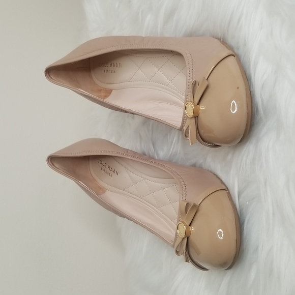 Cole Haan | Shoes | Cole Haan Tan Leather Patent Toe Wedge Heels 8m ...